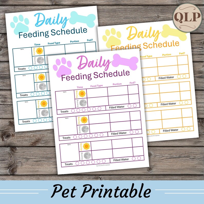 3 Pet Daily Feeding Tracker, Printable Pet Schedule Planner (PDF) - Etsy