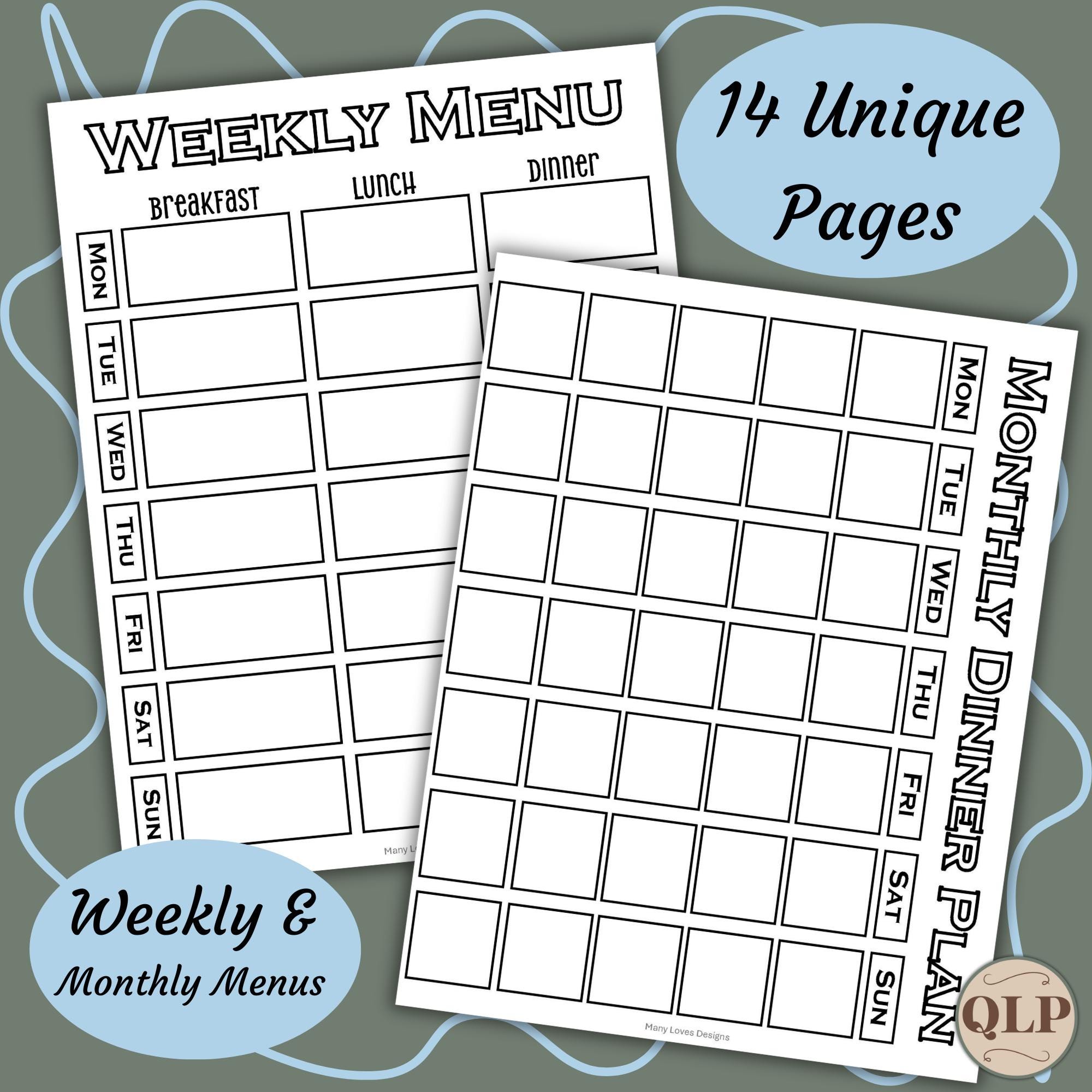 Simple Menu Plan Template, Minimalist Food Planning Worksheets, Grocery ...