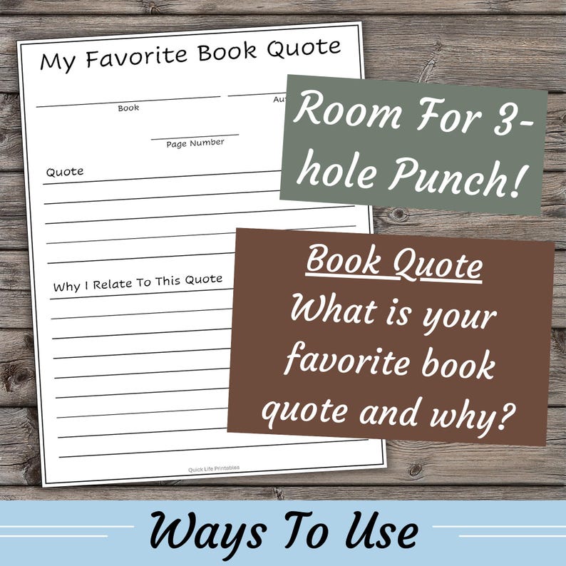 Favorite Book Quote Printable: Reading Log (PDF) - Etsy