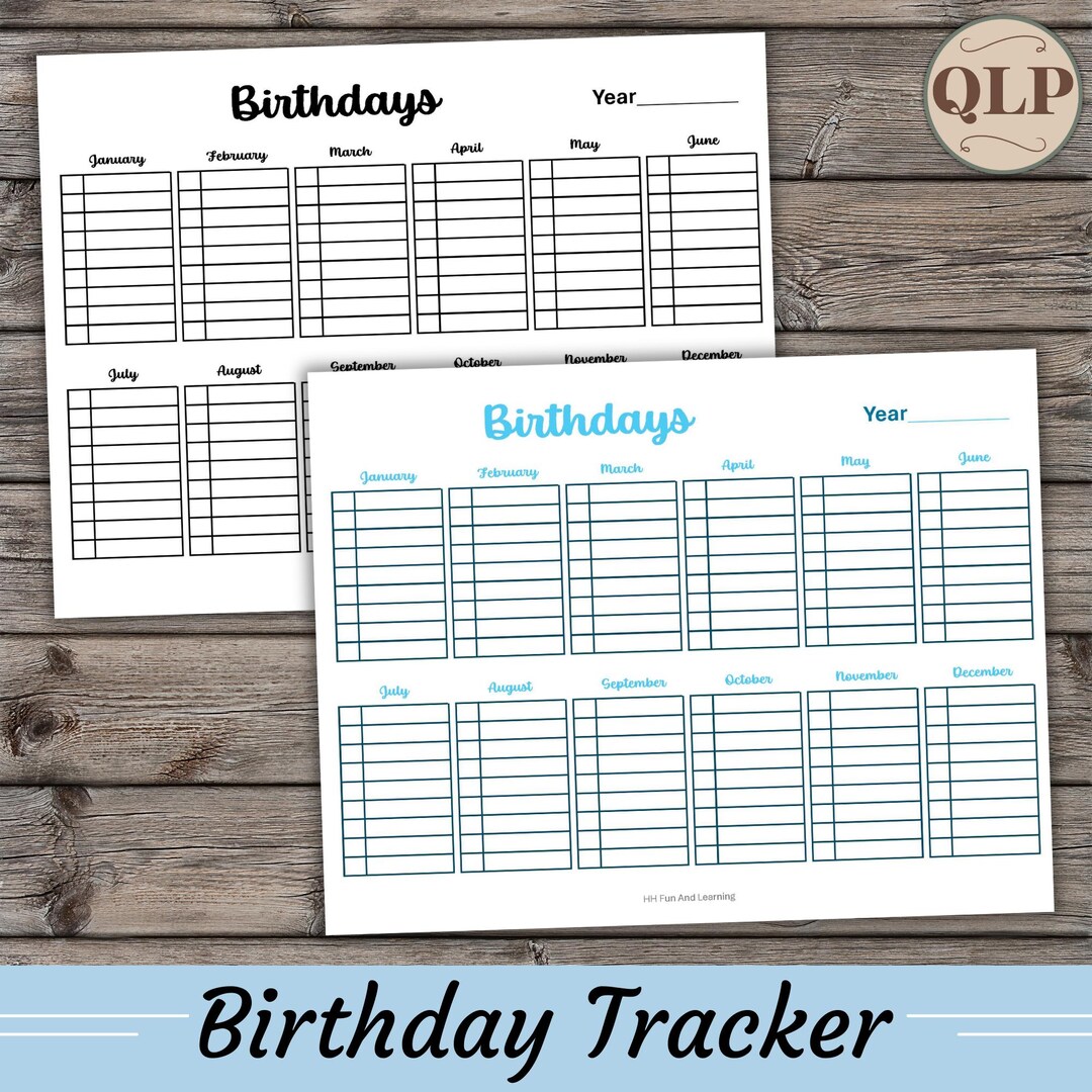 Birthday Tracker Printable Template, Birthday Calendar, Yearly Tracker ...