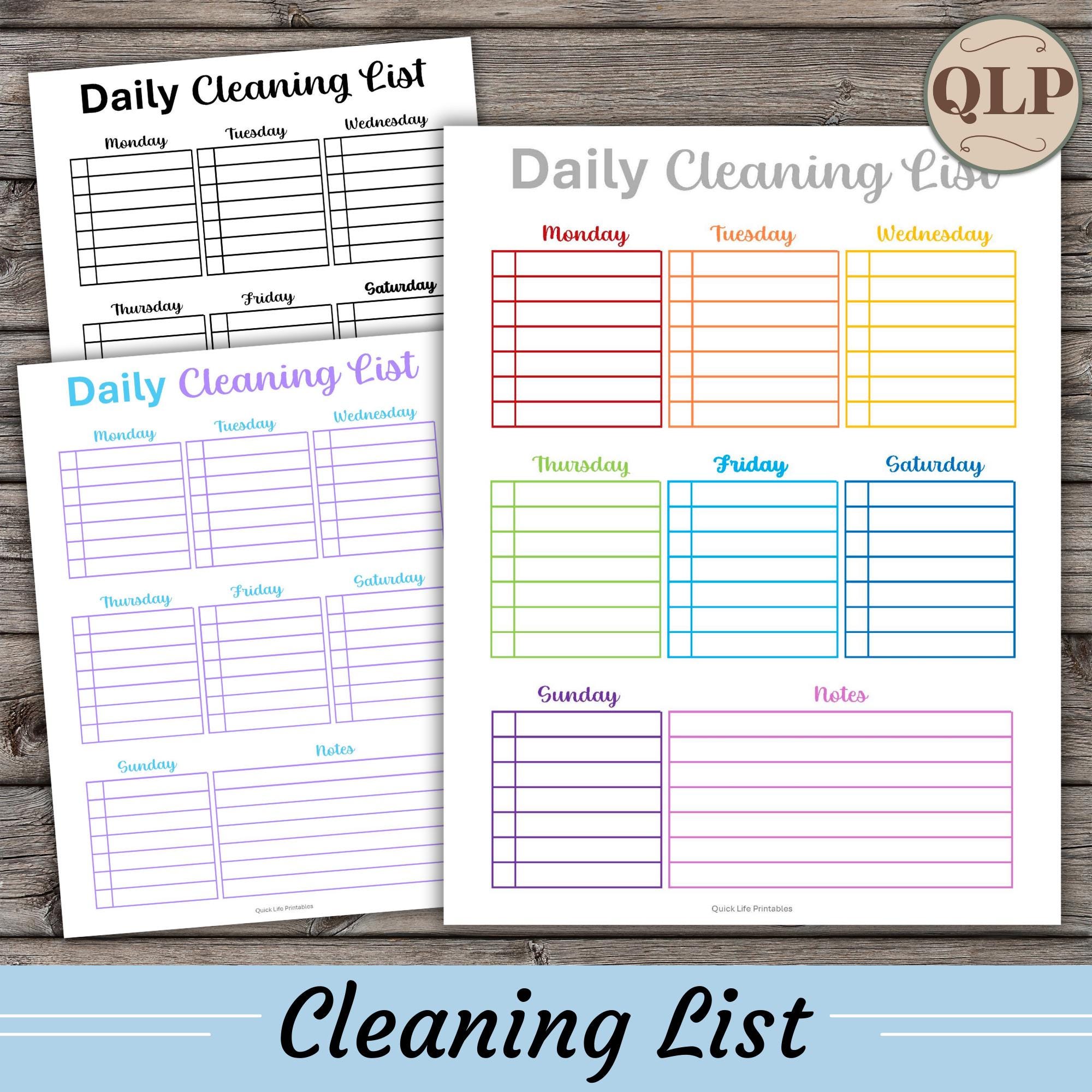 Daily Cleaning Checklist Printable, Cleaning to Do List, Printable ...