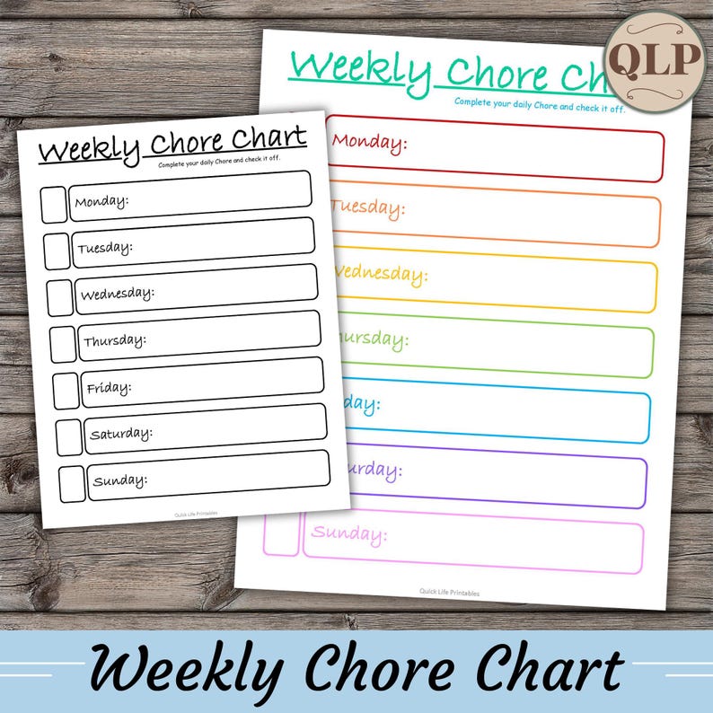 Kids Weekly Chore Chart Printable, Simple Chore Chart for Kids, Kids ...
