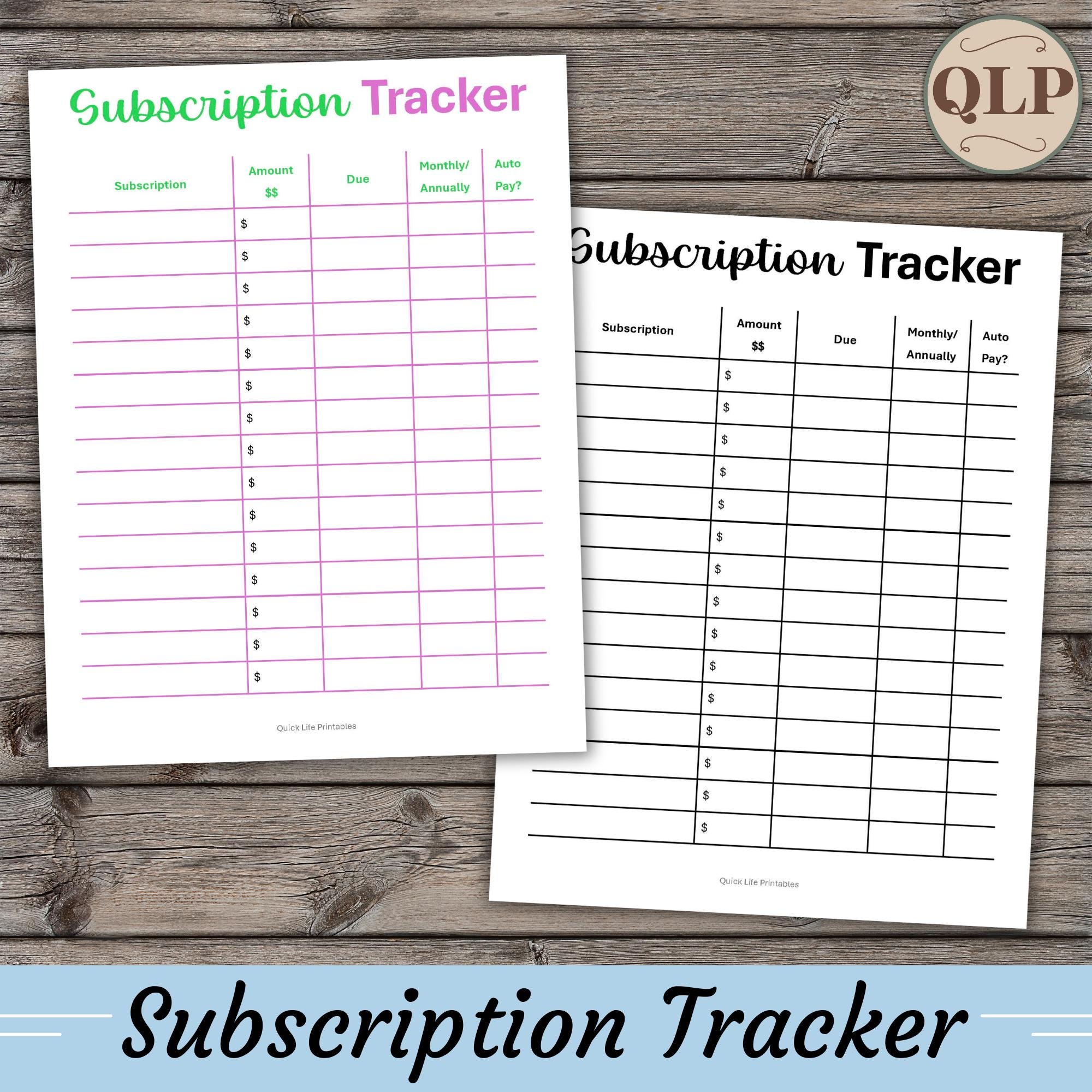 Subscription Tracker Printable: Expense & Membership Organizer (PDF) - Etsy