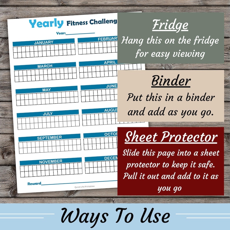 Yearly Fitness Challenge Printable: Exercise Tracker (PDF) - Etsy