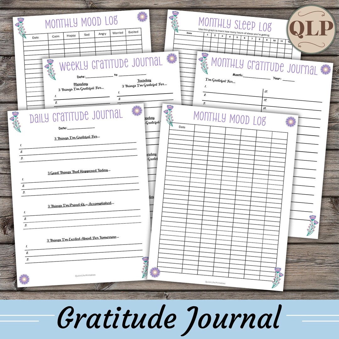 Floral Gratitude Journal Pack: Printable Wellness & Sleep Logs (PDF ...