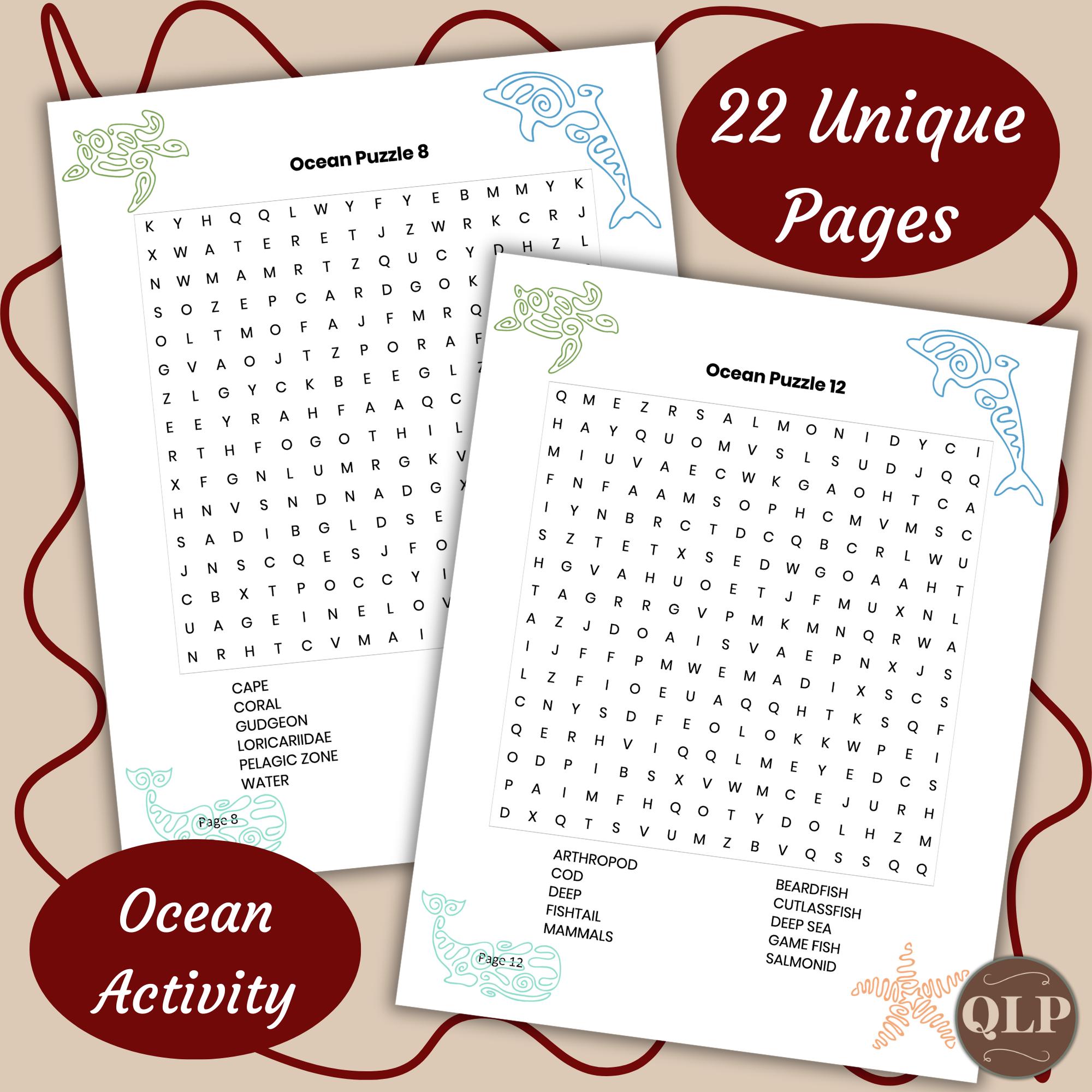 Ocean Themed Word Search Puzzles Ocean Activity for Kids Printable ...