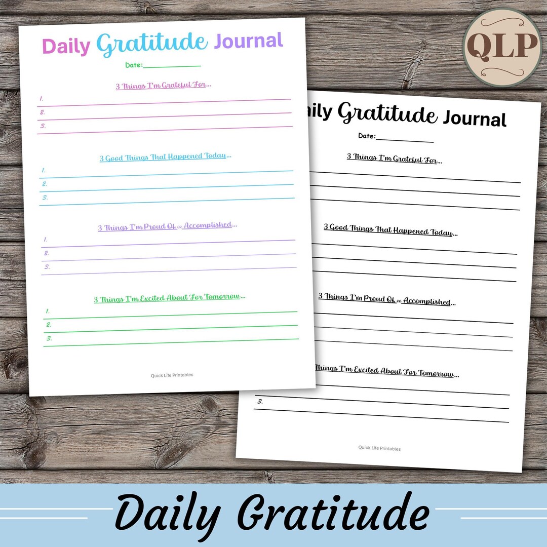 Daily Gratitude Journal Printable Planner Worksheet, Gratitude Diary ...