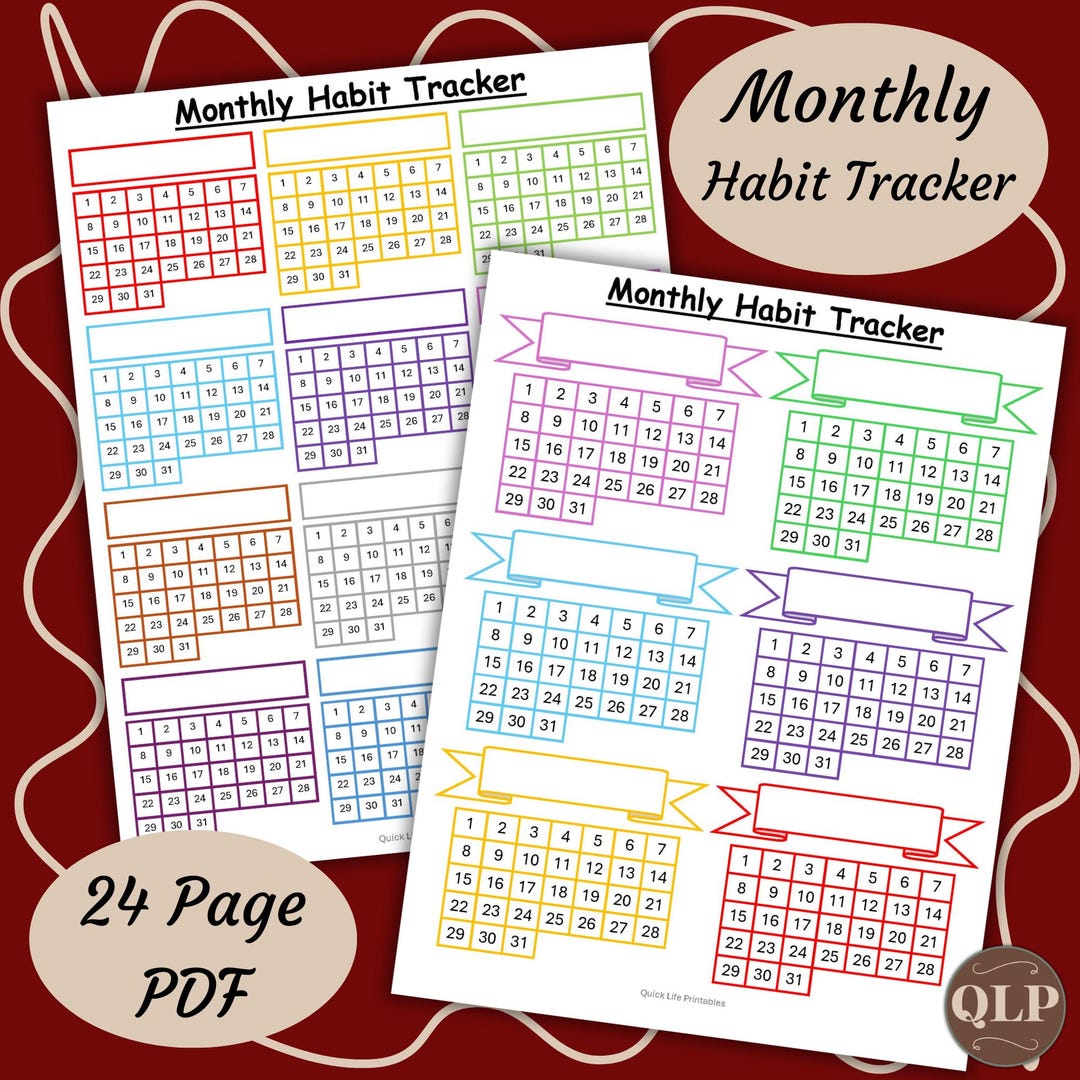 Monthly Habit Tracker Bundle, Printable Habit Tracker Set, Motivational ...