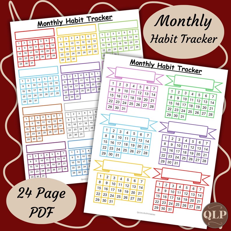 Monthly Habit Tracker Bundle, Printable Habit Tracker Set, Motivational ...