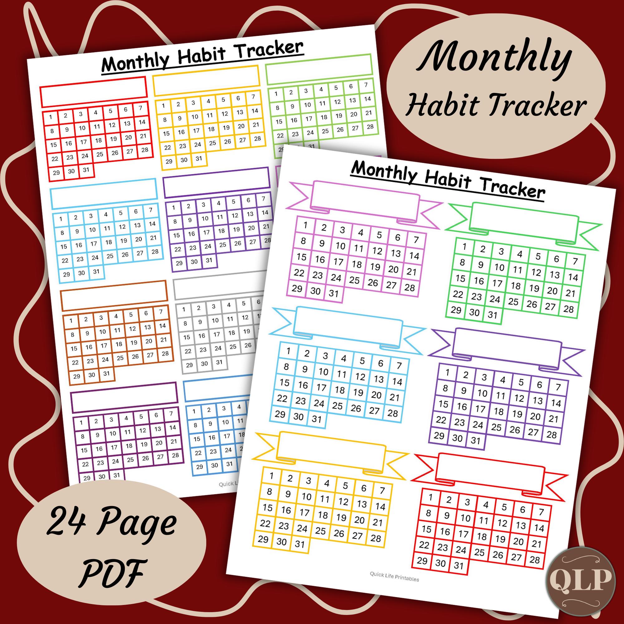 Monthly Habit Tracker Bundle, Printable Habit Tracker Set, Motivational ...