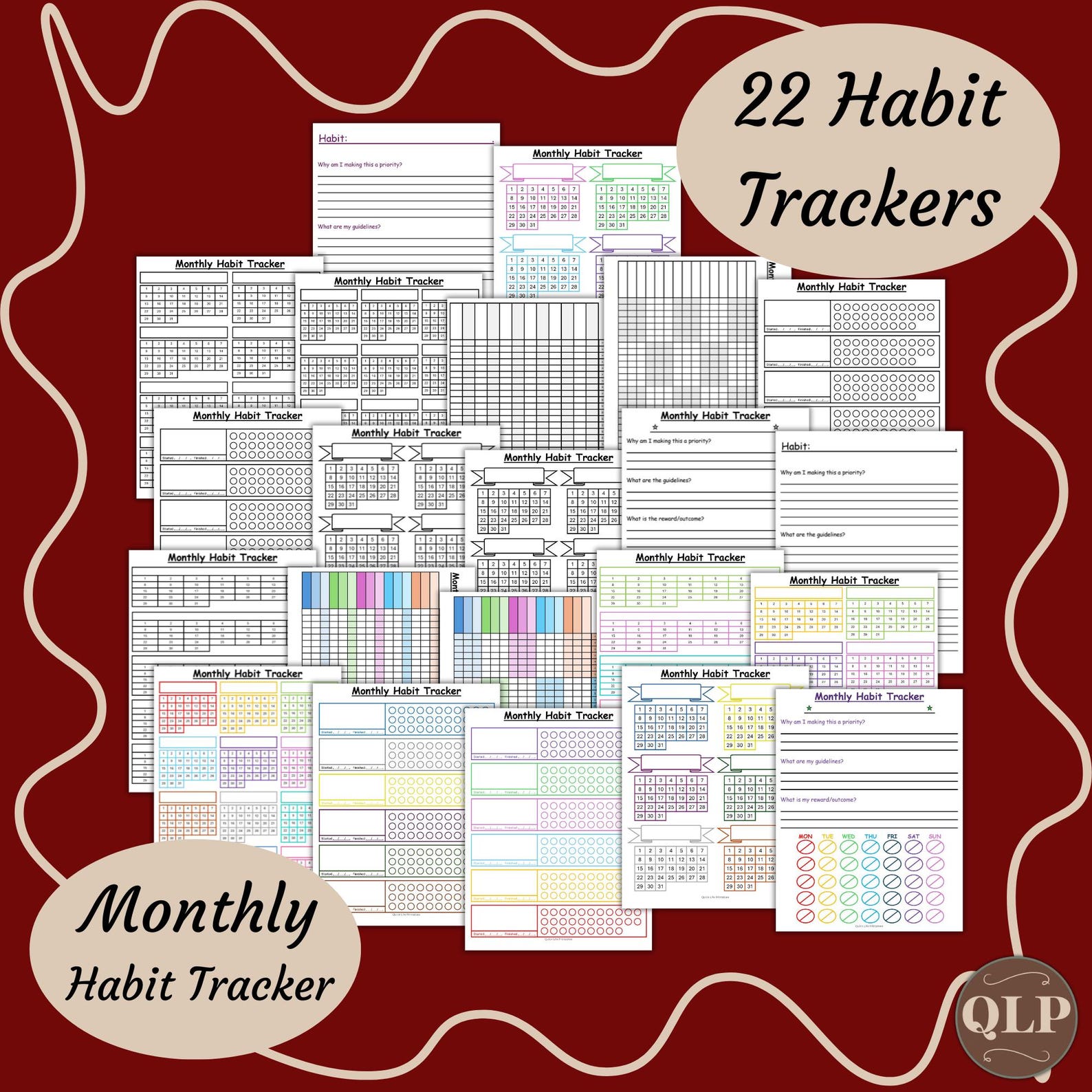 Monthly Habit Tracker Bundle, Printable Habit Tracker Set, Motivational ...