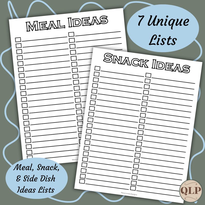 Simple Menu Plan Template, Minimalist Food Planning Worksheets, Grocery ...