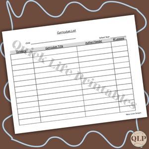 Homeschool Curriculum Tracking Sheet, Subject Tracking Worksheet ...