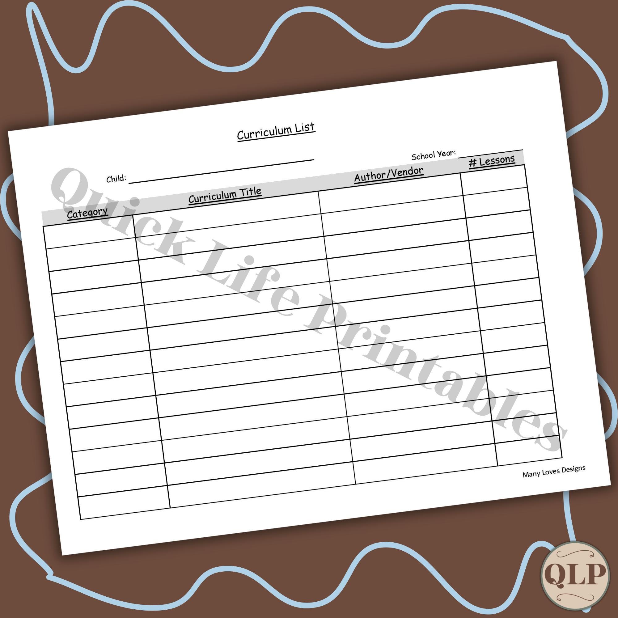Homeschool Curriculum Tracking Sheet, Subject Tracking Worksheet ...