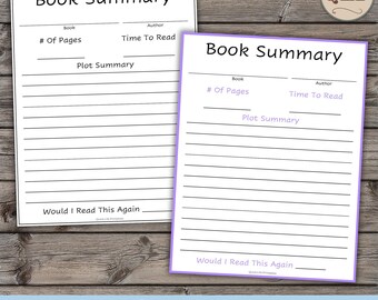 Book Summary Page Template Printable, Summary Sheet, Book Planner ...