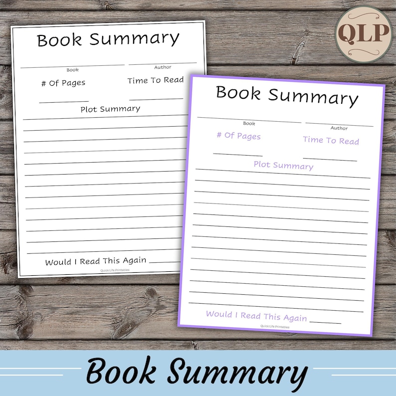 Book Summary Printable: Reading Journal Pages (PDF) - Etsy