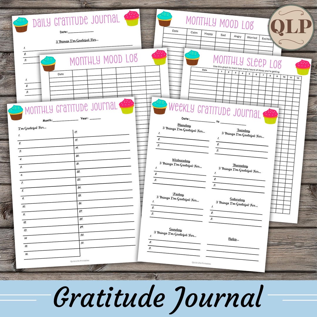Cupcake Gratitude Journal Pack: Printable Mood & Sleep Trackers (PDF ...