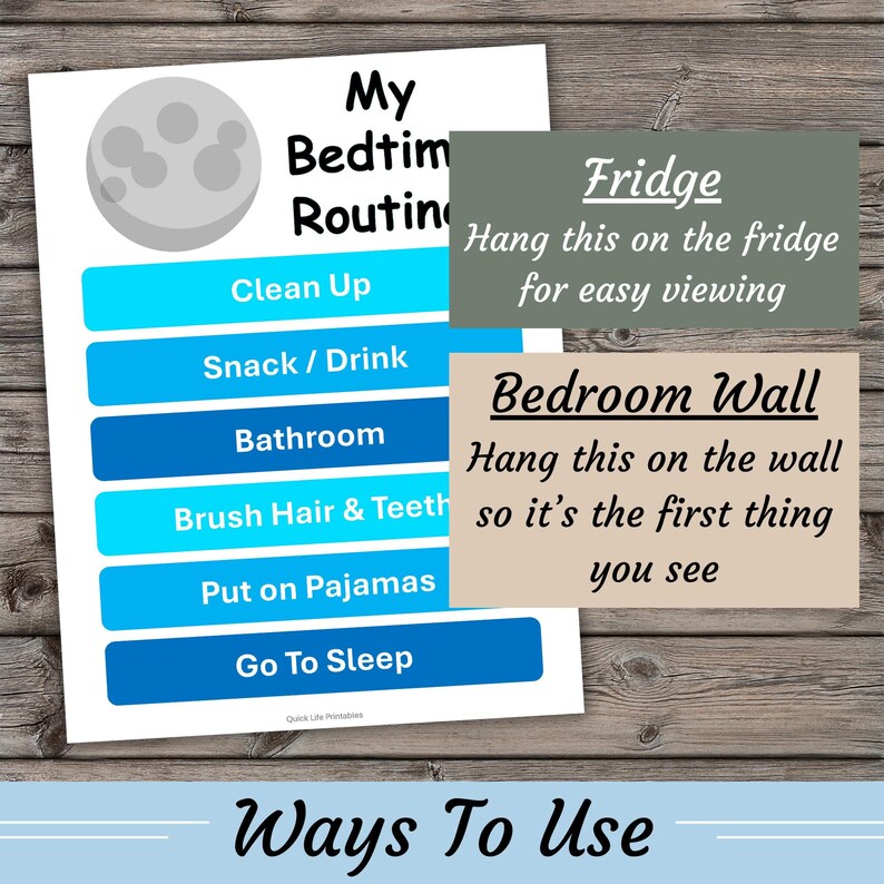 Kids Bedtime Routine Poster: Chore Chart, Nighttime To-do List (PDF ...