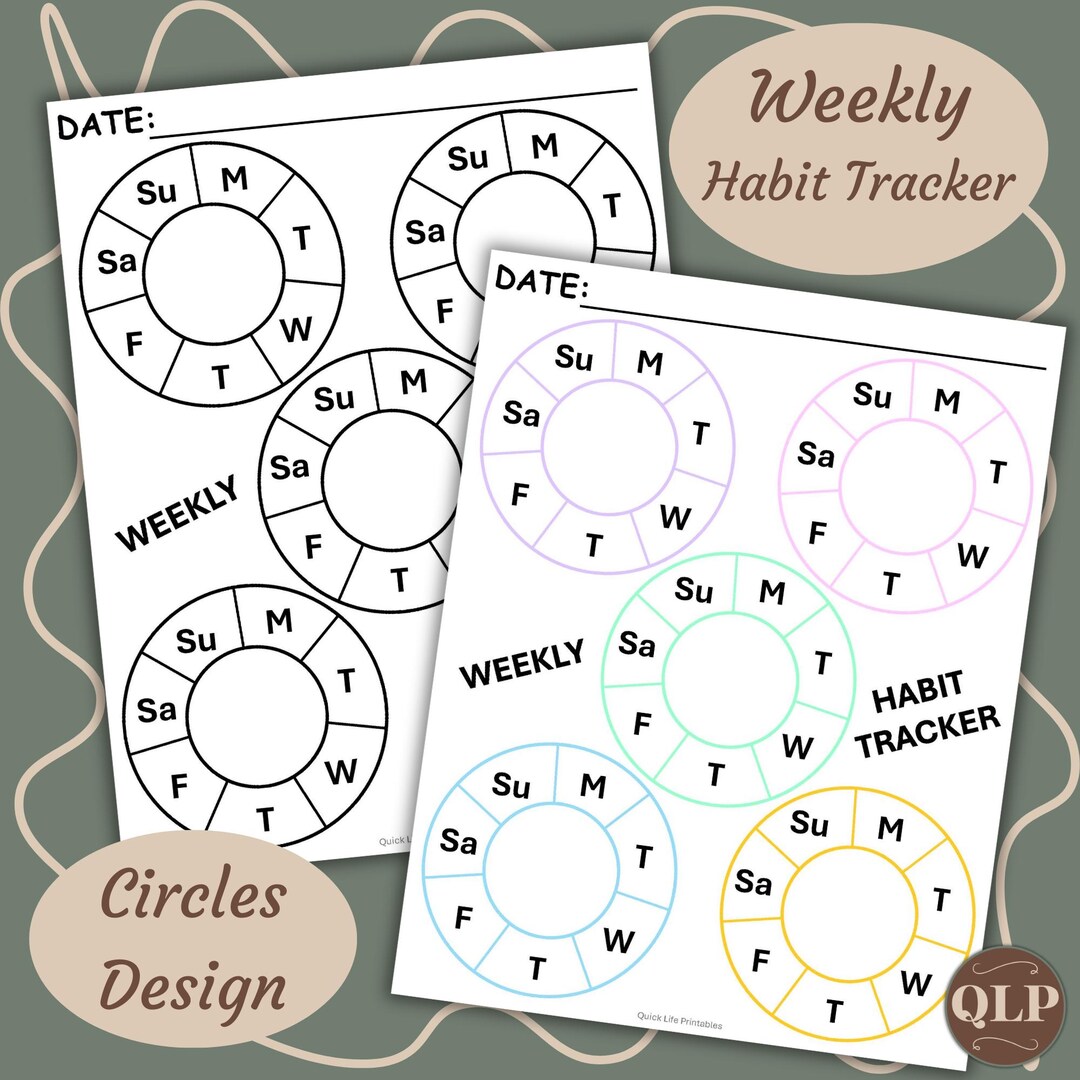 Printable Weekly Habit Tracker Circles, Wellness Goal Tracker, Fun Kids ...