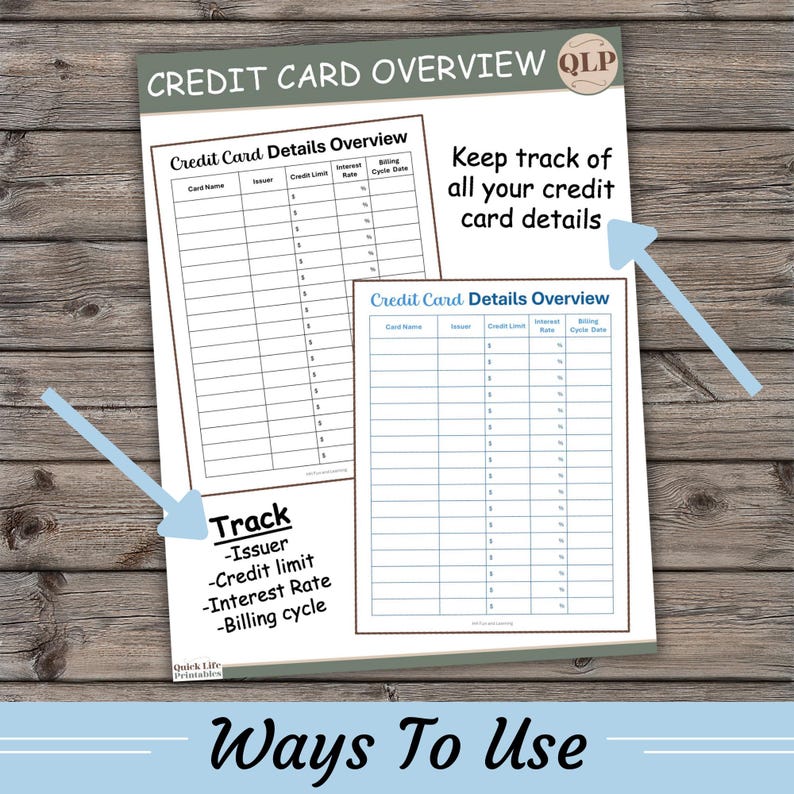 Credit Card Tracker Printable: Budget Management Overview (PDF) - Etsy