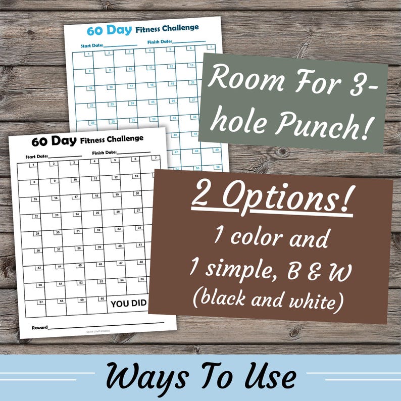 60 Day Fitness Challenge Printable: Wellness Tracker (PDF) - Etsy