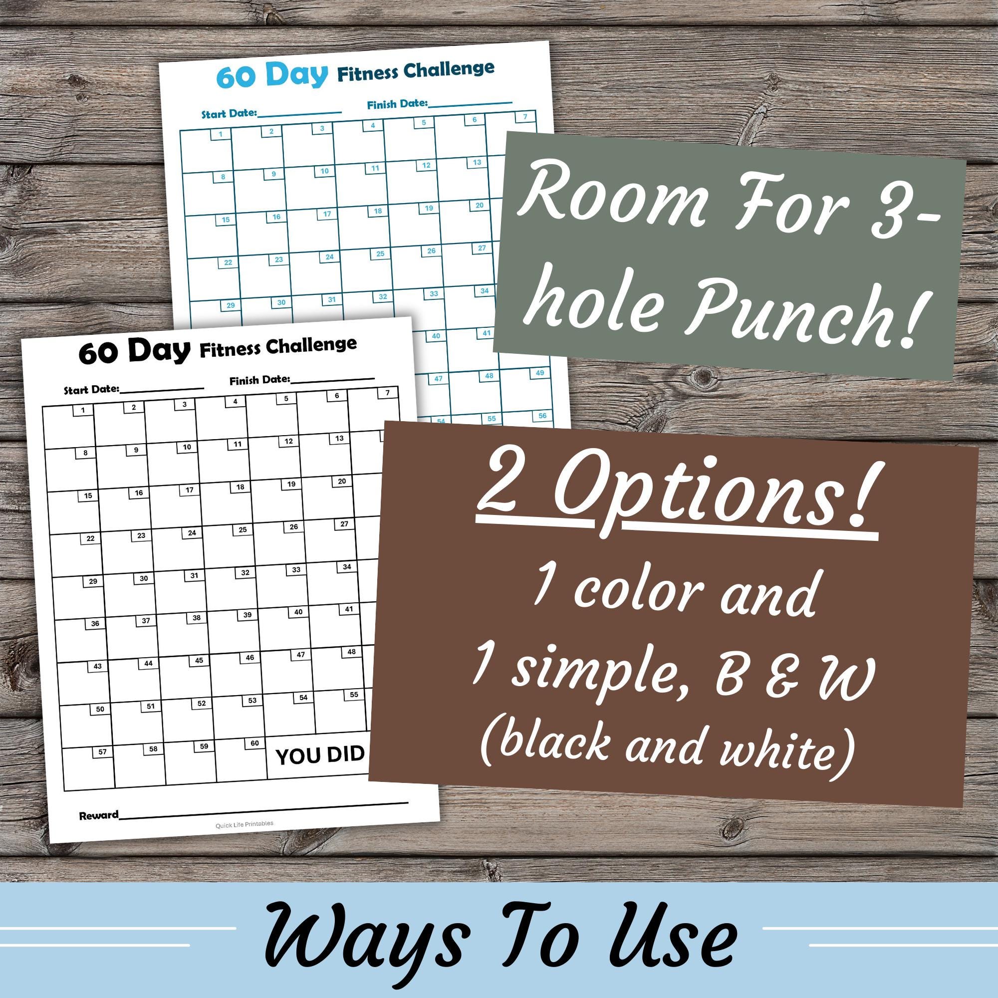 60 Day Fitness Challenge Printable: Wellness Tracker (PDF) - Etsy