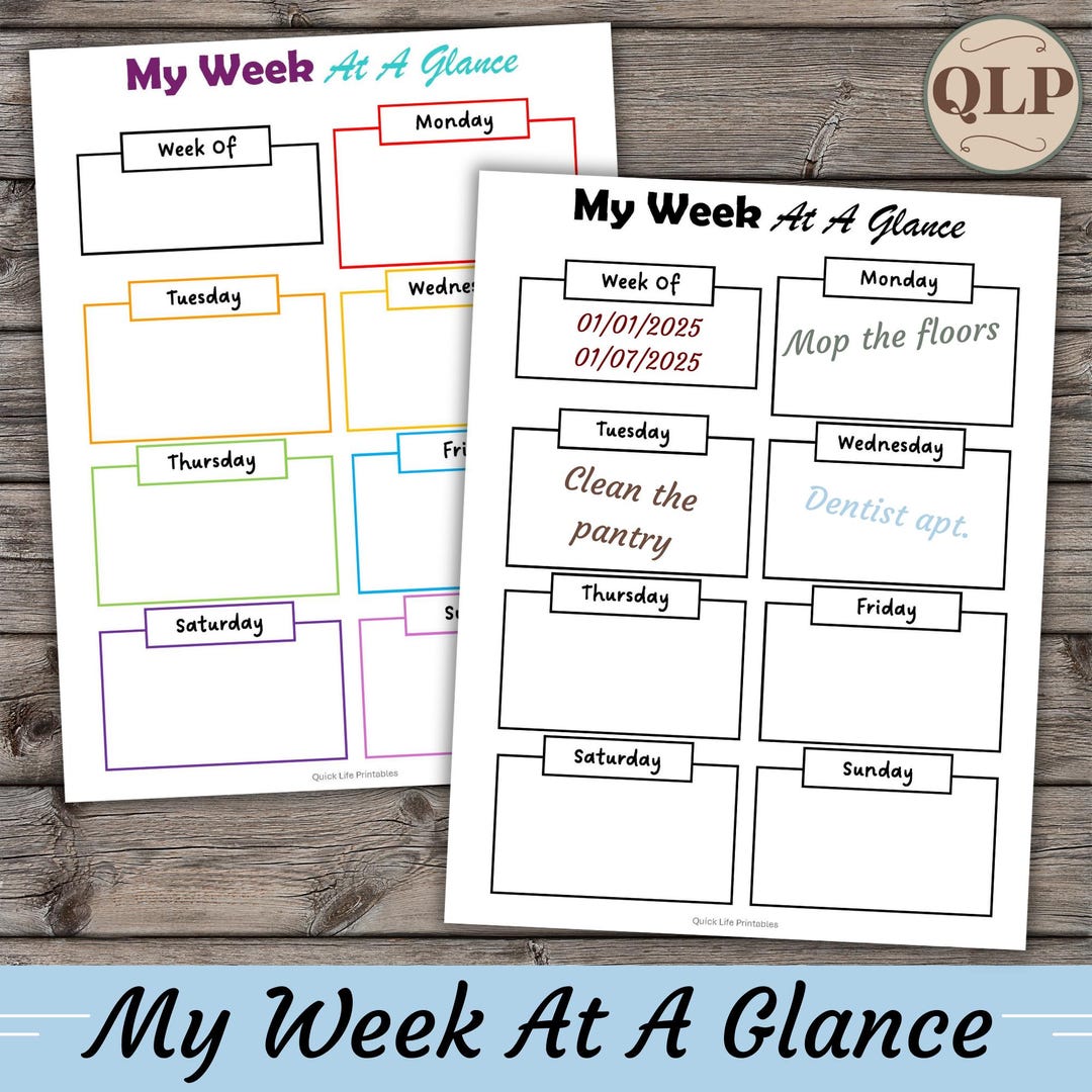 My Week at A Glance, Planner Template, Simple Weekly to Do List, Weekly ...