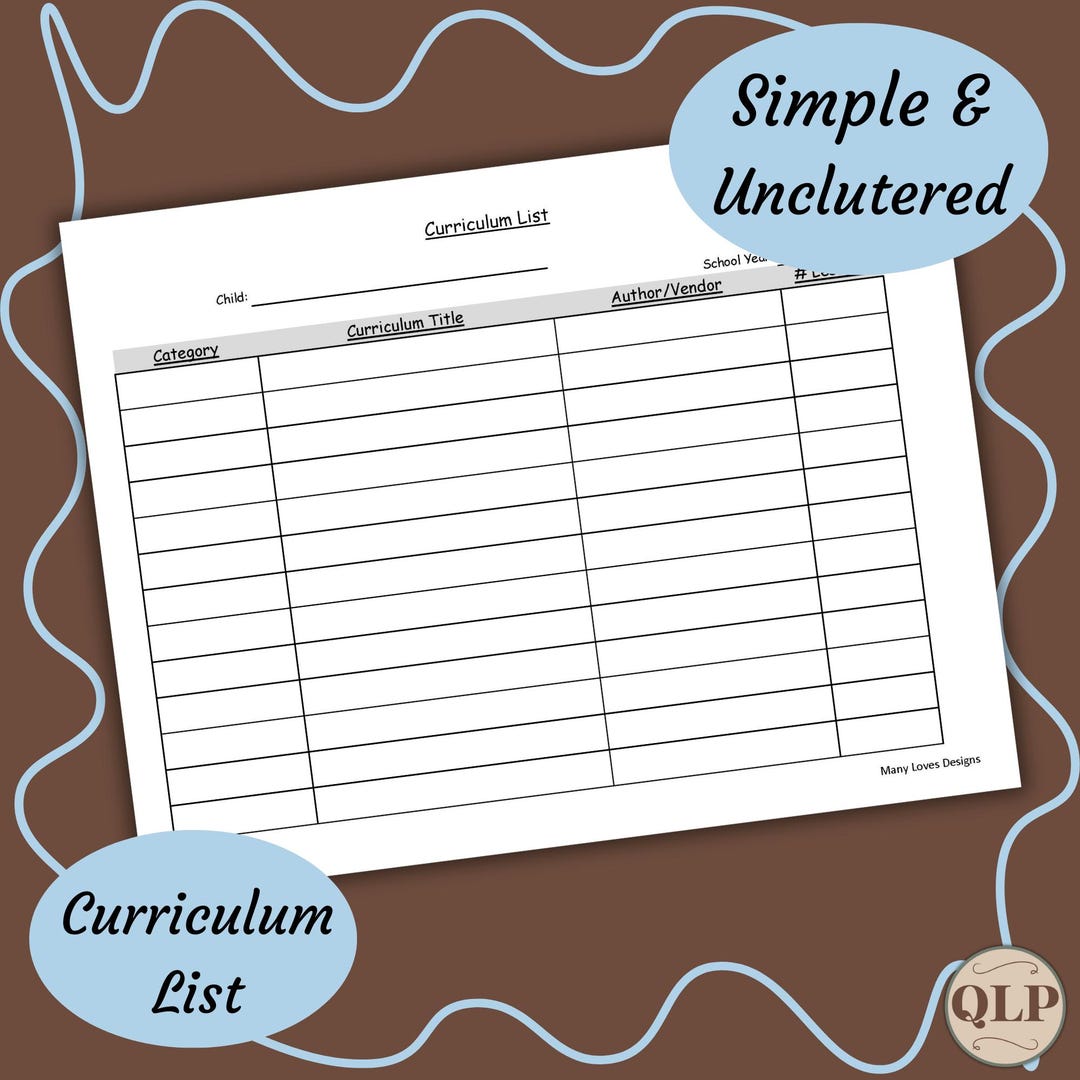 Homeschool Curriculum Tracking Sheet, Subject Tracking Worksheet ...
