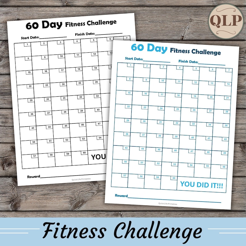 60 Day Fitness Challenge Printable: Wellness Tracker (PDF) - Etsy