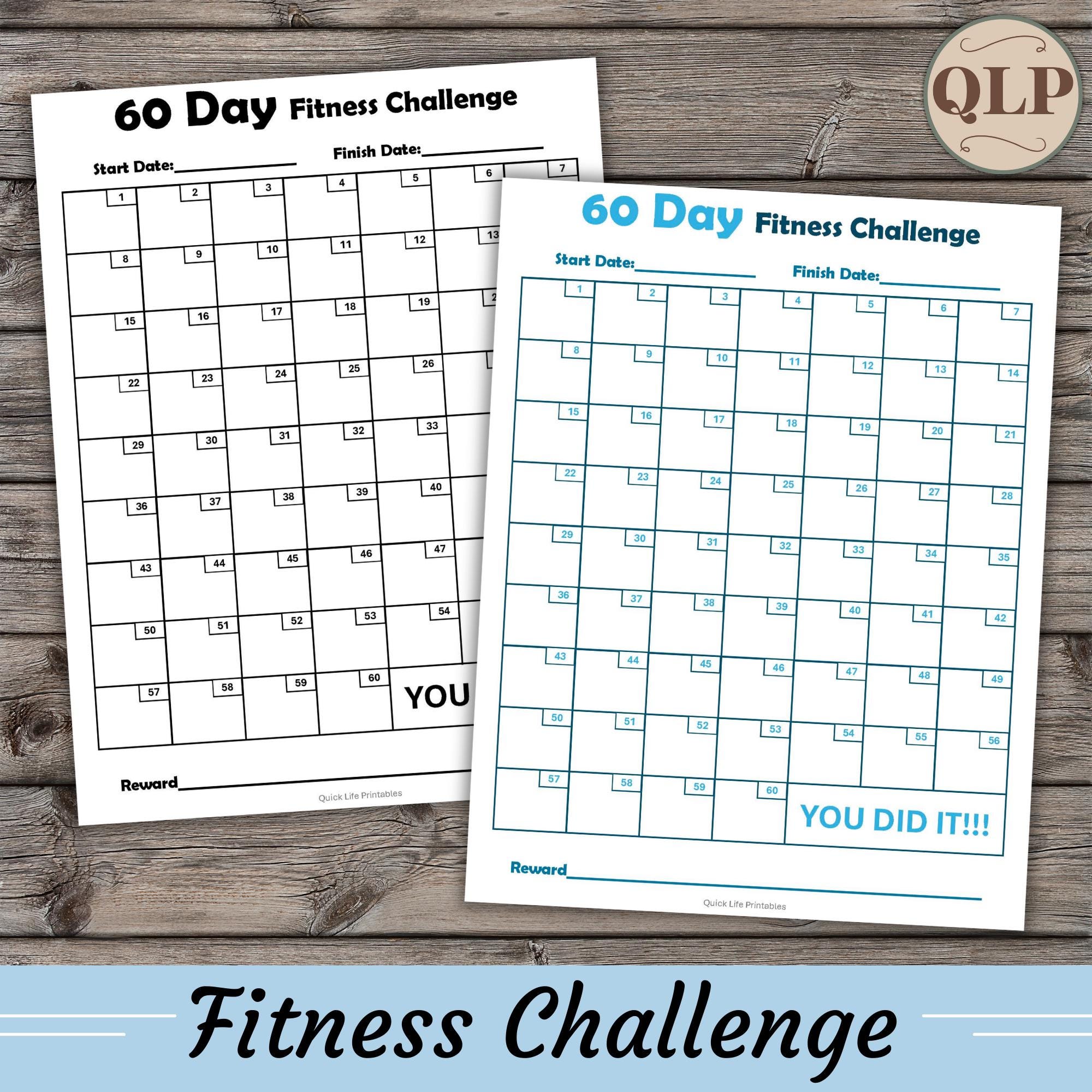 60 Day Fitness Challenge Printable, Exercise Printable, Fitness Journal ...