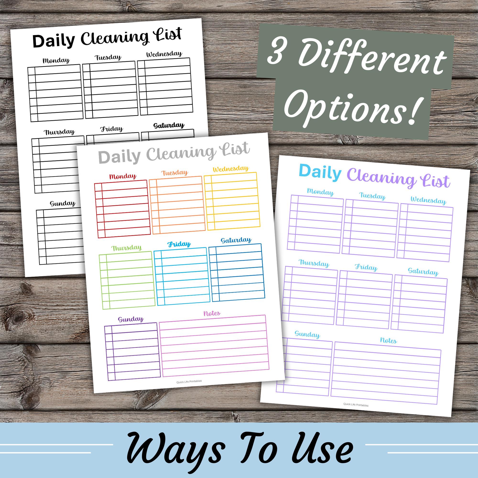 Daily Cleaning Checklist Printable, Cleaning to Do List, Printable ...