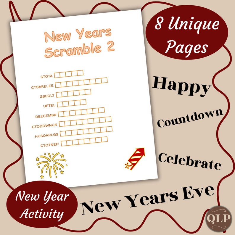 New Years Eve Word Scrambles New Years Eve Activity for Kids Printable ...