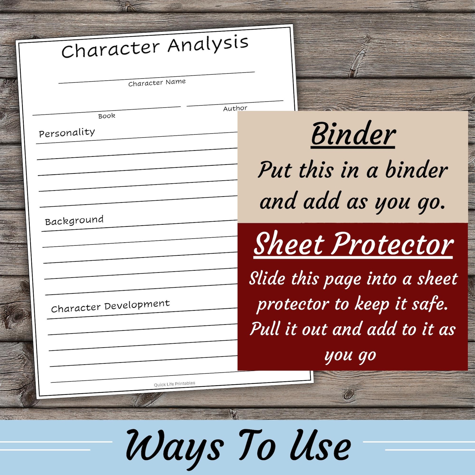 Character Analysis Printable, Literature Analysis, Student Reading ...