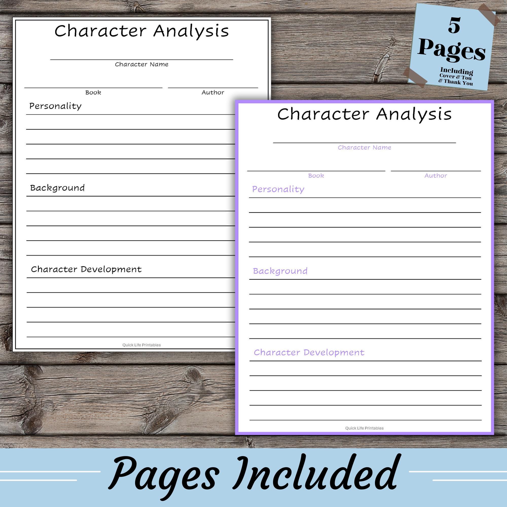 Character Analysis Printable, Literature Analysis, Student Reading ...