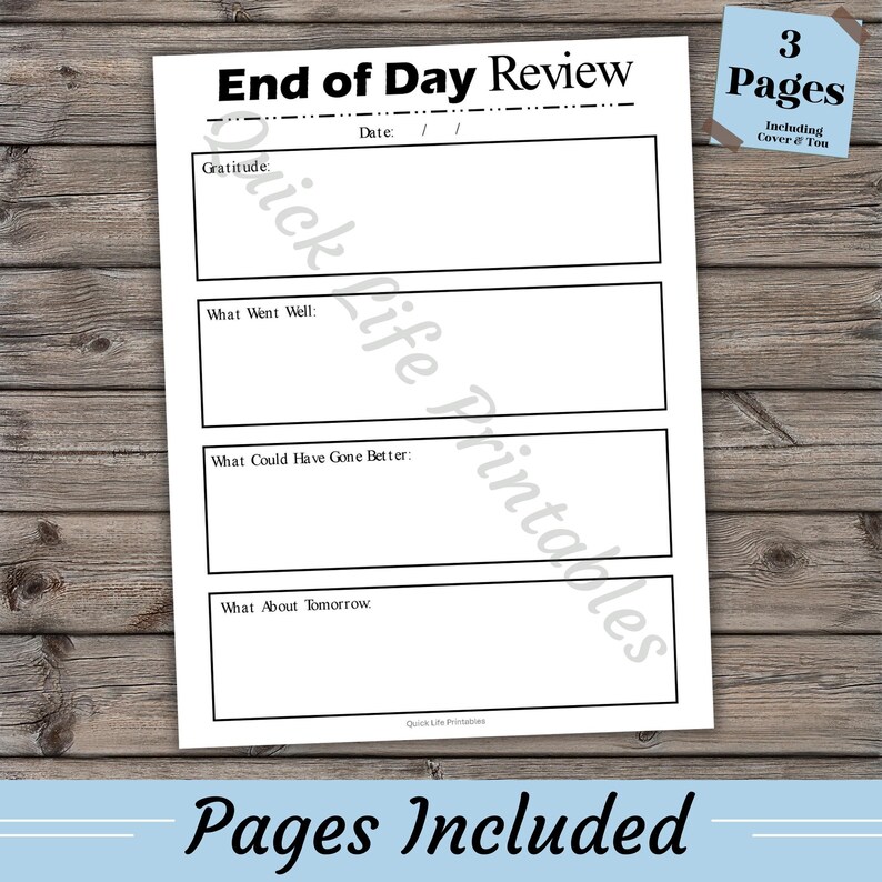End of Day Review Worksheet: Daily Reflection Printable (PDF) - Etsy