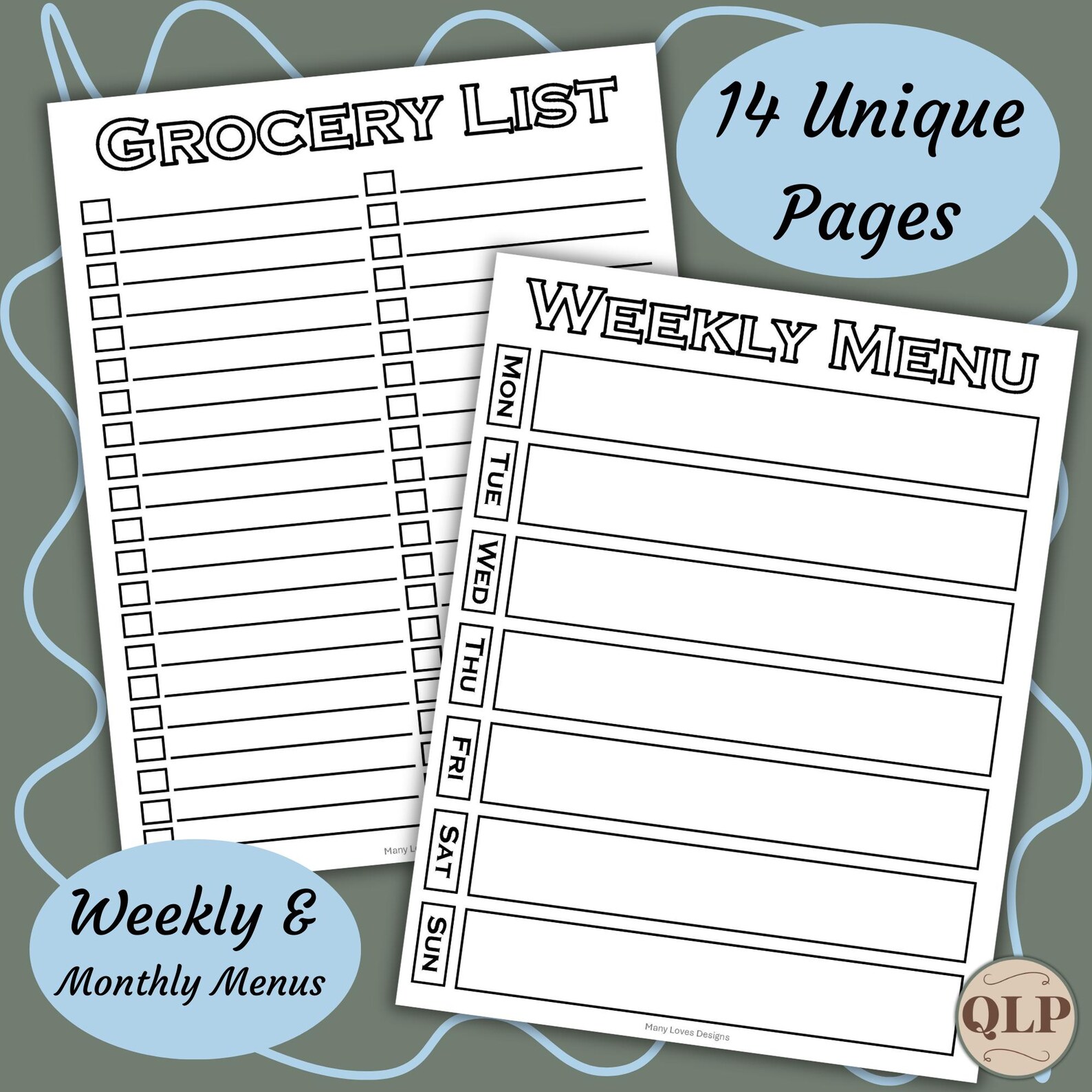 Simple Menu Plan Template, Minimalist Food Planning Worksheets, Grocery ...