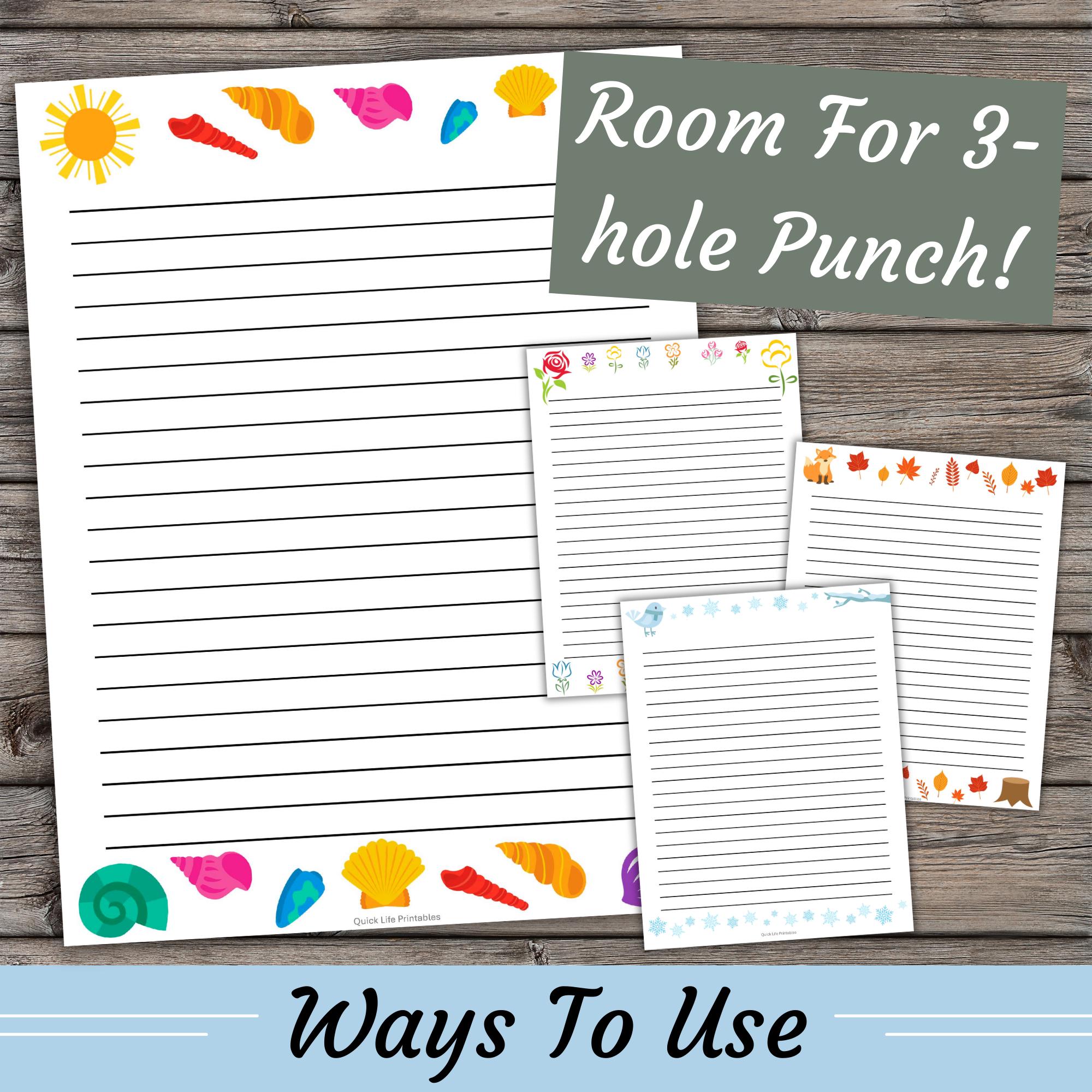 Seasonal Lined Paper Printable, Journaling Pages, Fun Seasons List ...