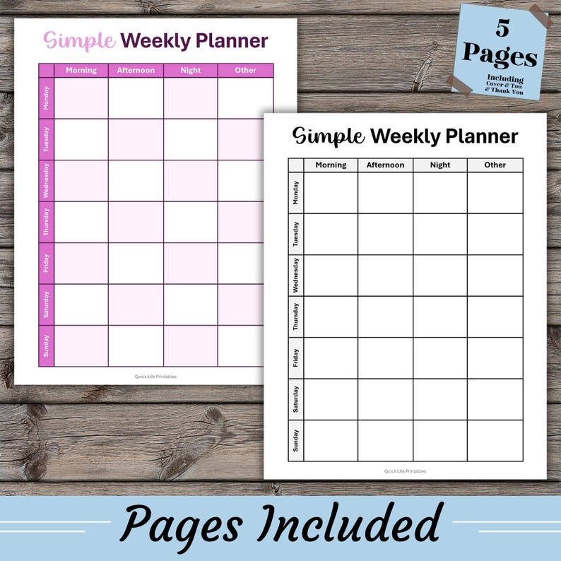 Simple Pink Weekly Planner Printable: Productivity Pages (PDF) - Etsy