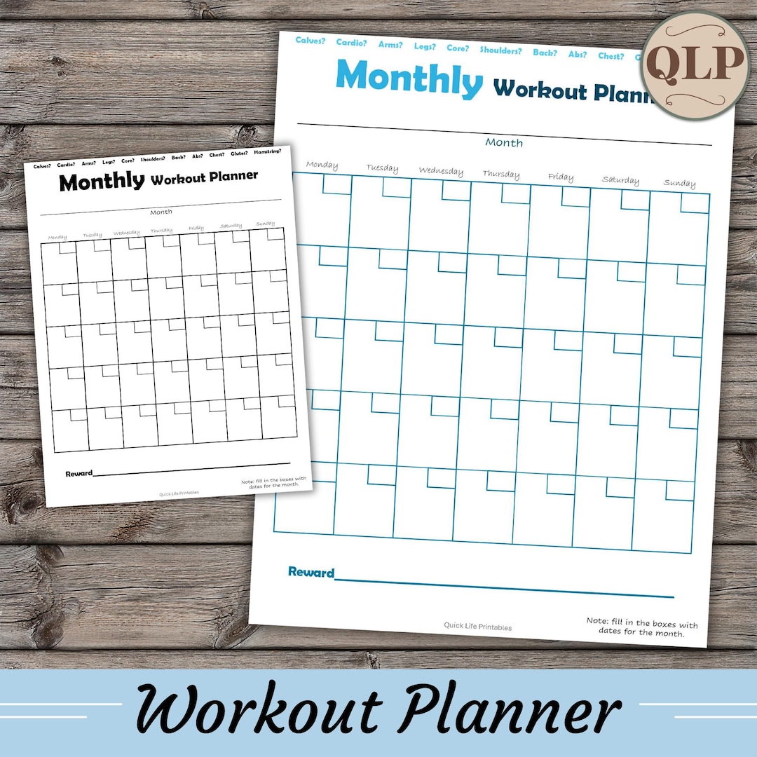 Monthly Workout Planner Printable, Wellness Tracker, Fitness Journal ...