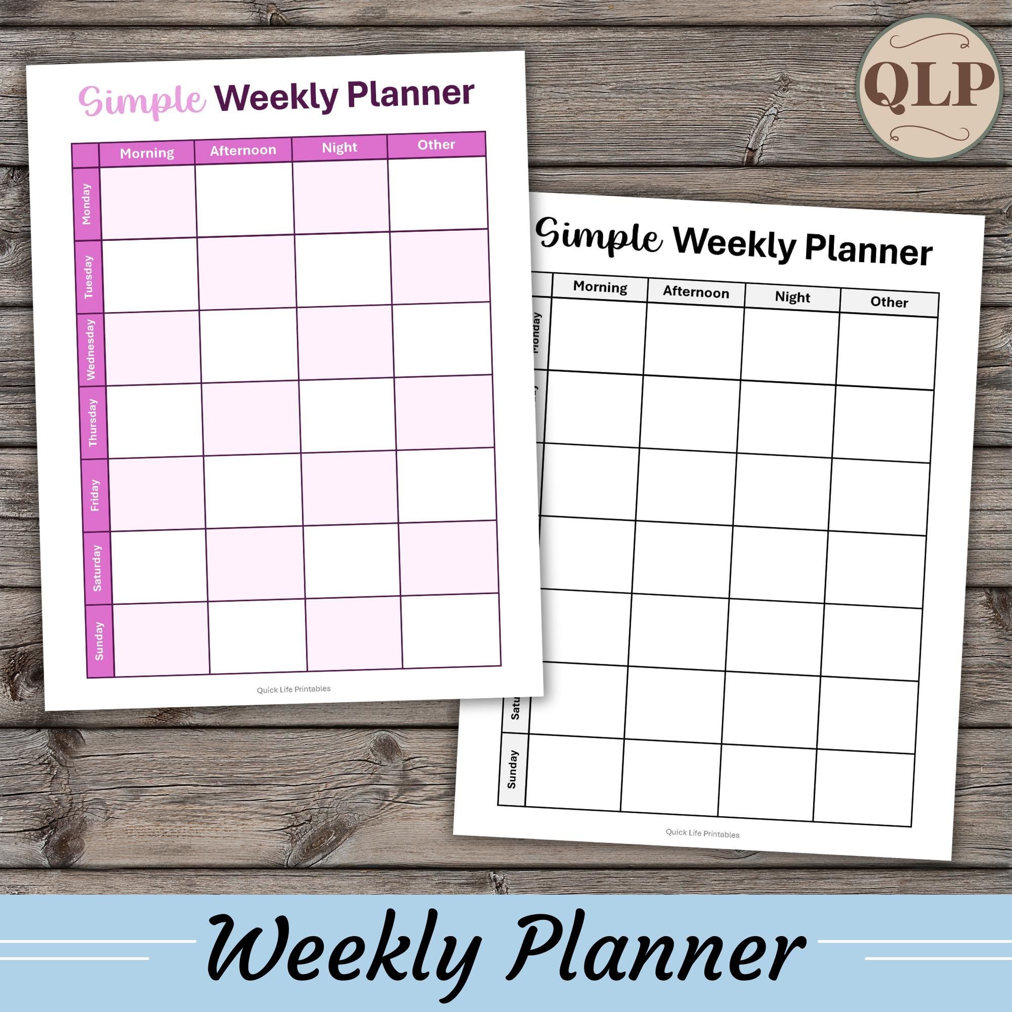 Simple Pink Weekly Planner Printable: Productivity Pages (PDF) - Etsy