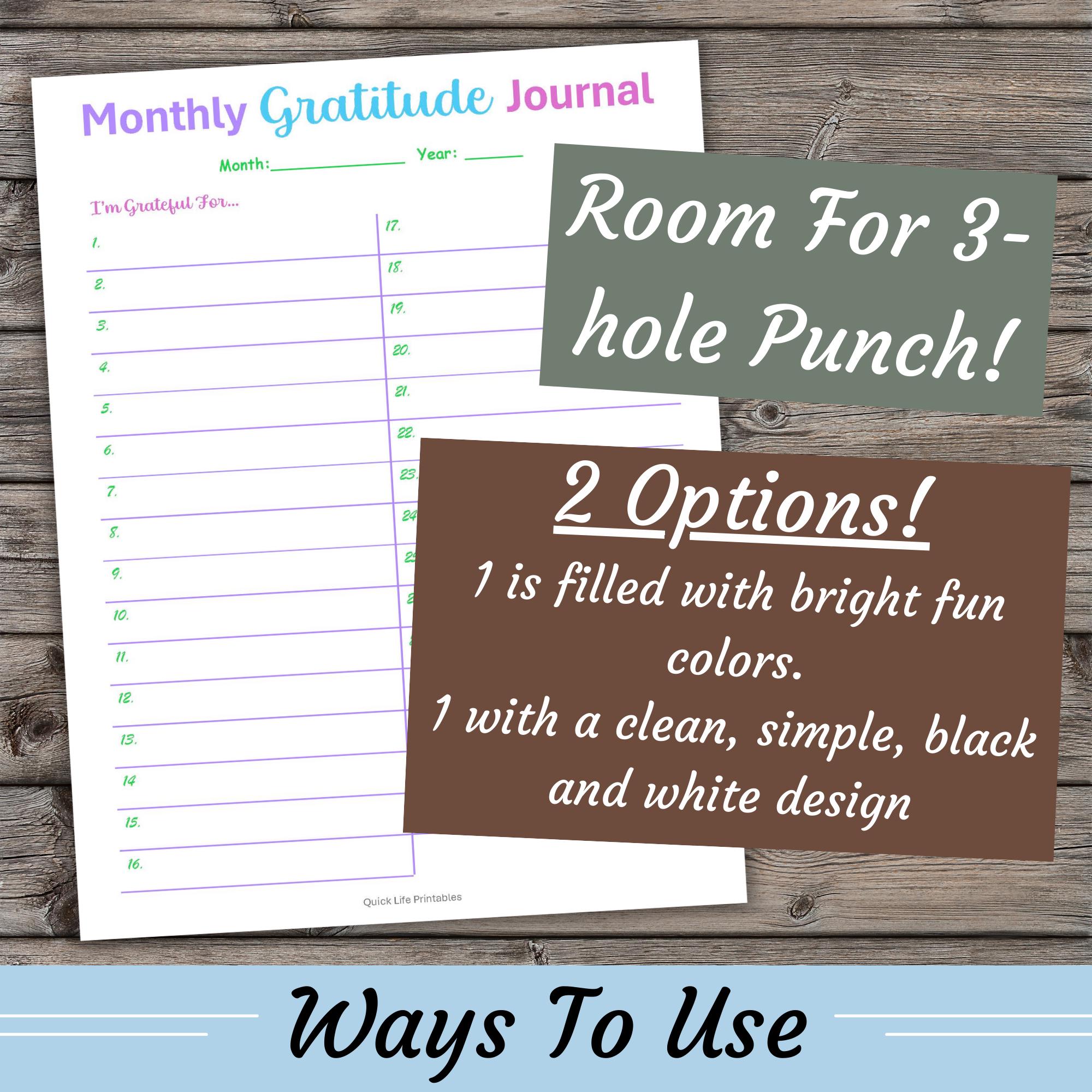 Monthly Gratitude Journal Printable Template, Simple Daily Thankfulness ...