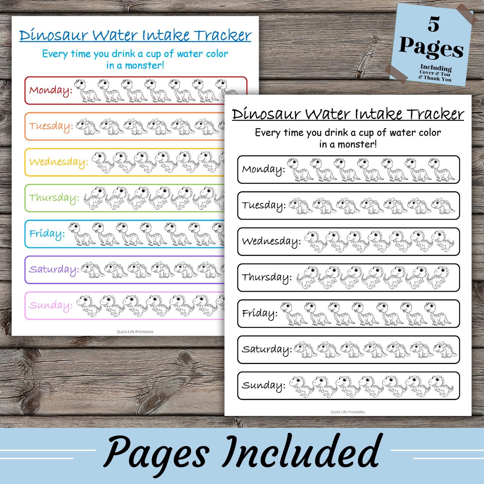 Dinosaur Water Tracker Printable: Fun Kids Hydration Chart (PDF ...