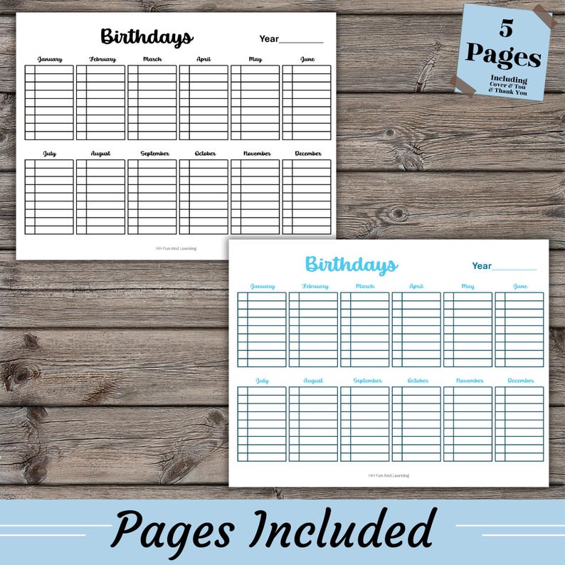 Birthday Tracker Printable: Yearly Birthday Calendar (PDF) - Etsy