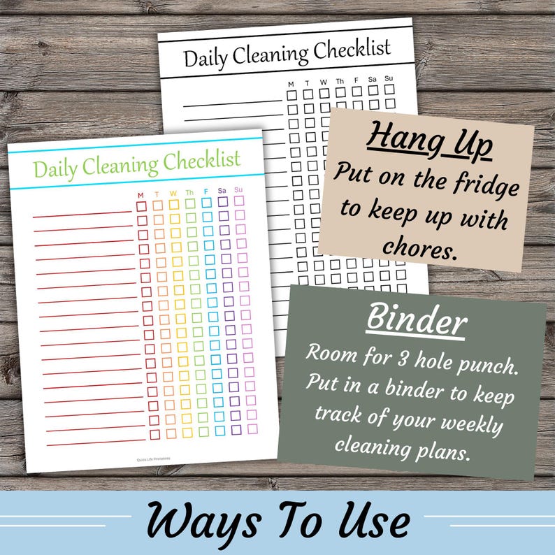 Daily Cleaning Checklist Printable: Colorful Weekly Tracker (PDF) - Etsy