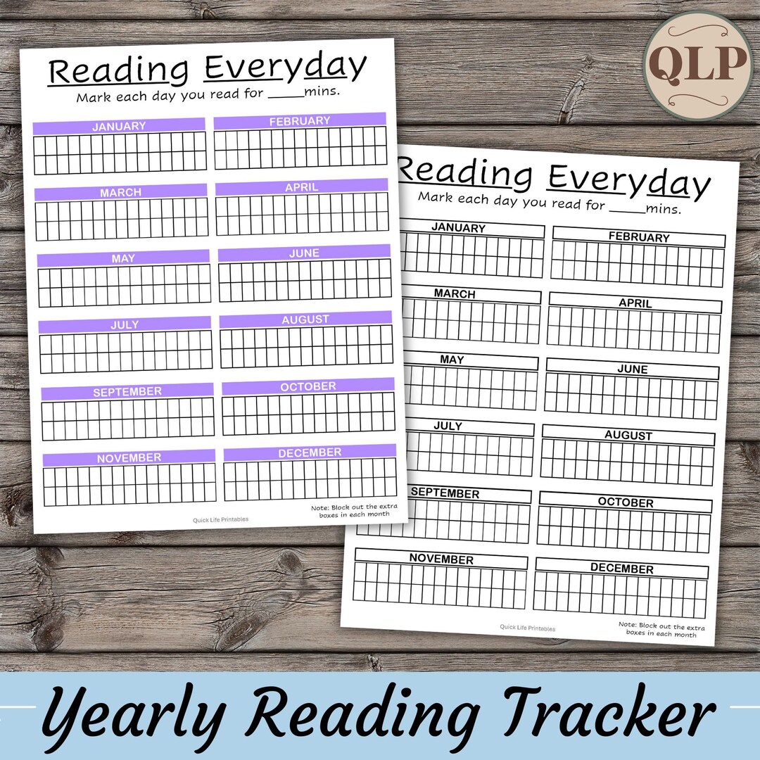 Yearly Reading Tracker Printable, Track Your Daily Reading for Year ...
