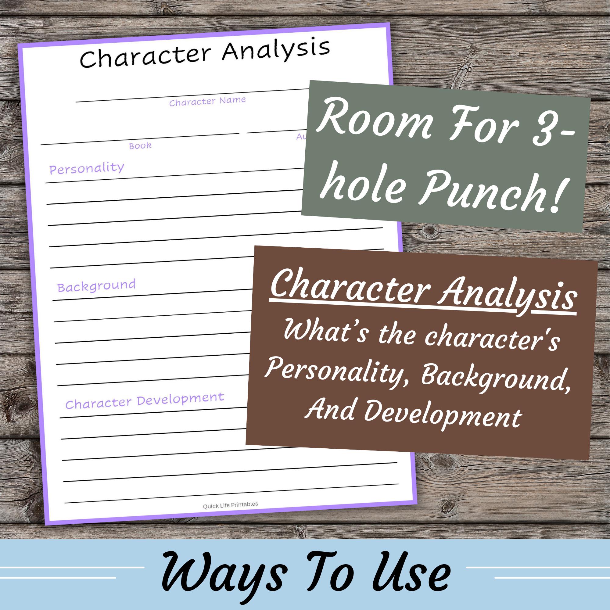 Character Analysis Printable, Literature Analysis, Student Reading ...