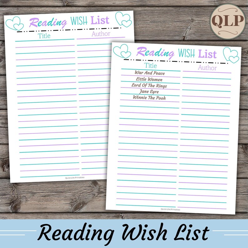 Reading Wish List Printable, Book Wishlist, Reading Log Template ...
