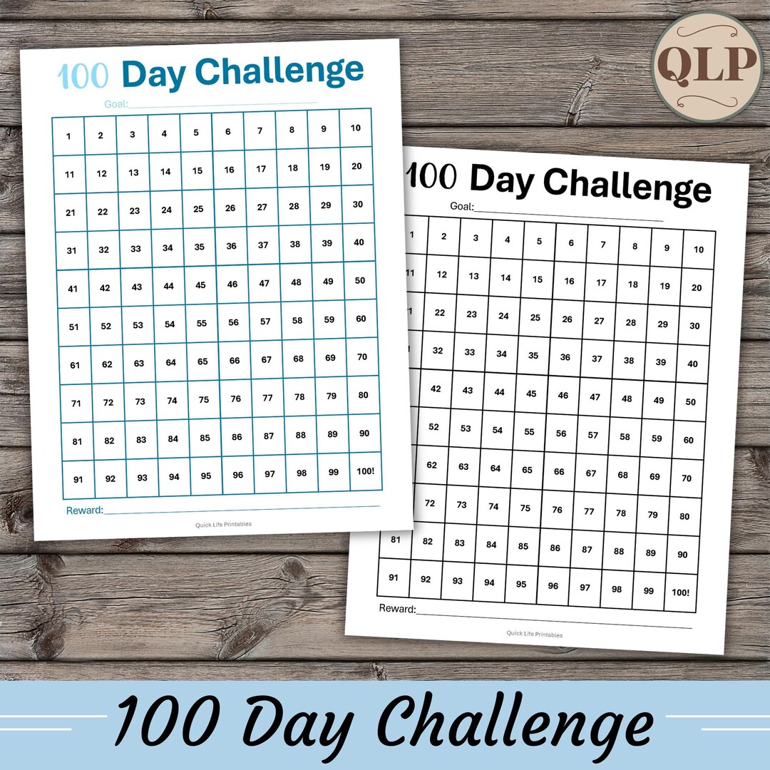 100 Day Challenge Tracker: Goal Setting Printable (PDF) - Etsy