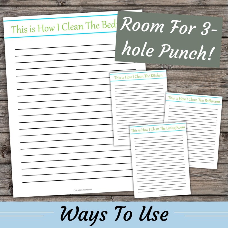 Home Cleaning Procedures Printable Pack: Room Cleaning Templates (PDF ...