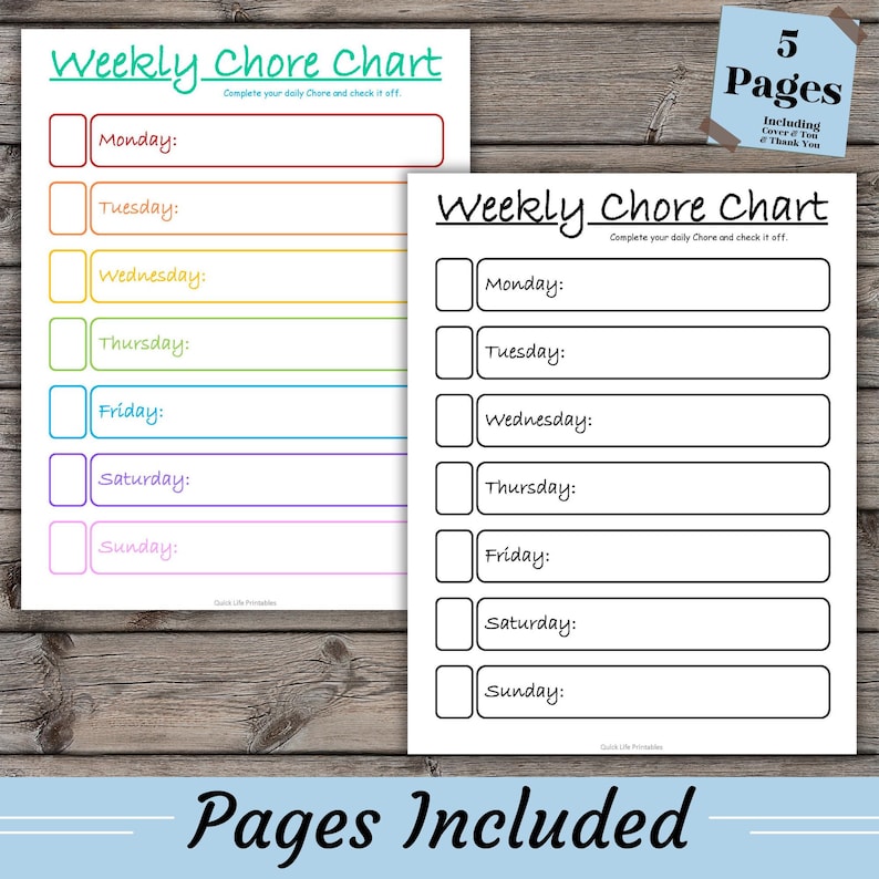 Kids Weekly Chore Chart Printable, Simple Chore Chart for Kids, Kids ...